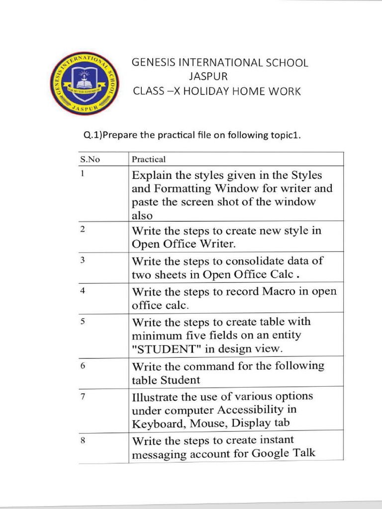 Class-10 Holiday Homework of IT | PDF