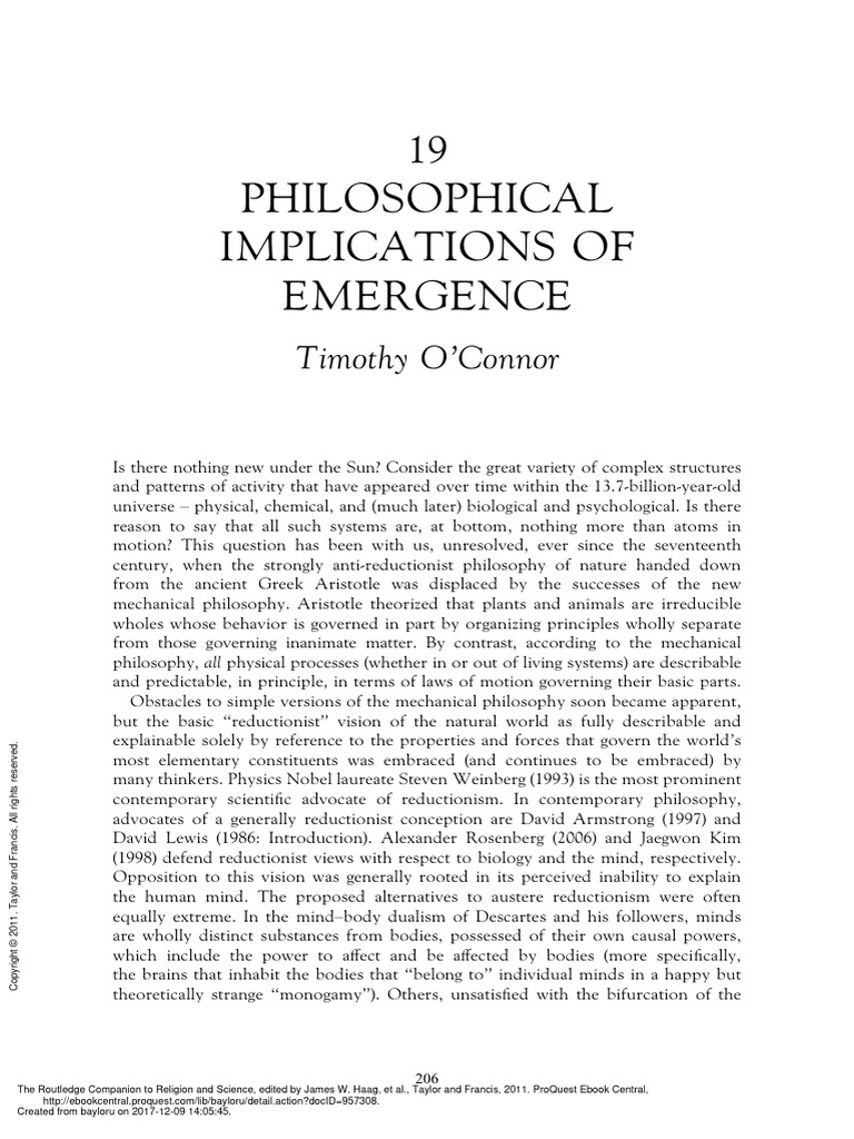 O'Connor Timothy - Philosophical Implications of Emergence | PDF ...