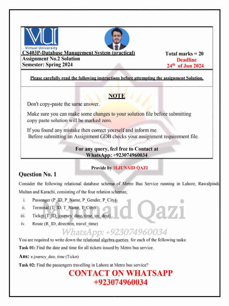 CS403P-Assignment 2 Solution Spring 2024 by M.junaid Qazi | PDF