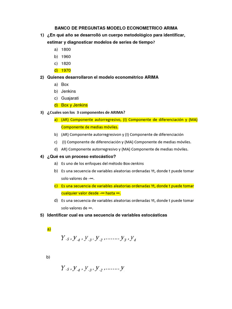 Banco de Preguntas Modelo Econometrico Listo 1 | PDF | Análisis de regresión | Series de tiempo
