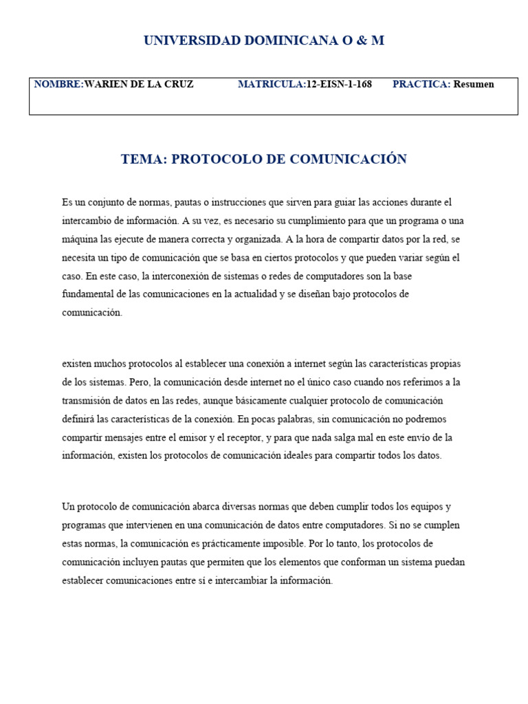 PROTOCOLO DE COMUNICACION | PDF | Protocolos de internet | Red de computadoras