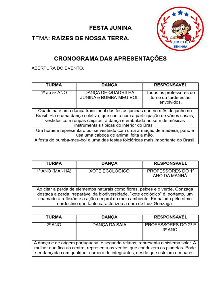 FESTA JUNINA CRONOGRAMA | PDF