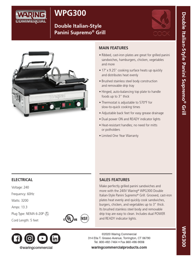 Grill Panini Ottimo Dual Waring Commercial wpg300 1645818049 | PDF ...