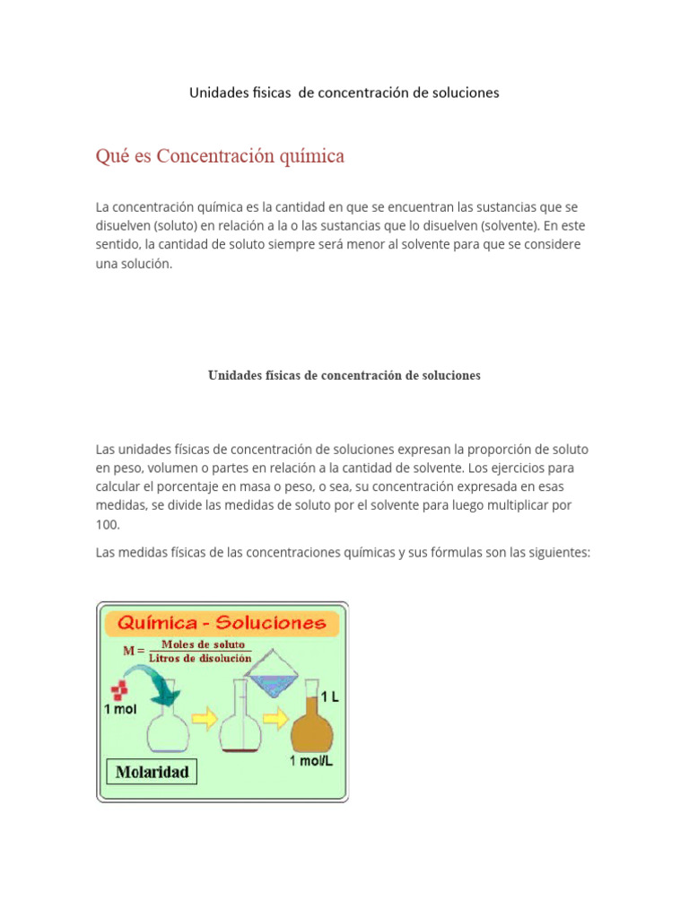 Unidades Fisicas de Concentración de Soluciones Quimica | Descargar gratis PDF | Concentración ...