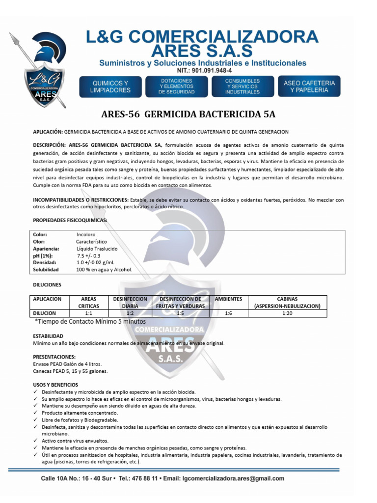 FT Ares - Germicida Bactericida 5a | PDF | Agua | Alimentos