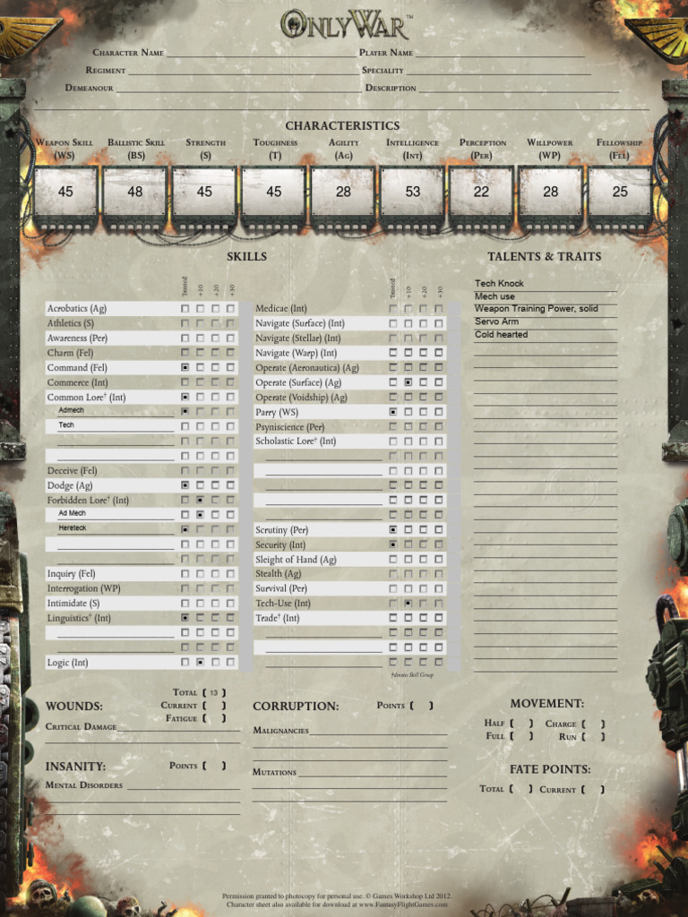 Warhammer 40K Rogue Trader Character Sheet | PDF