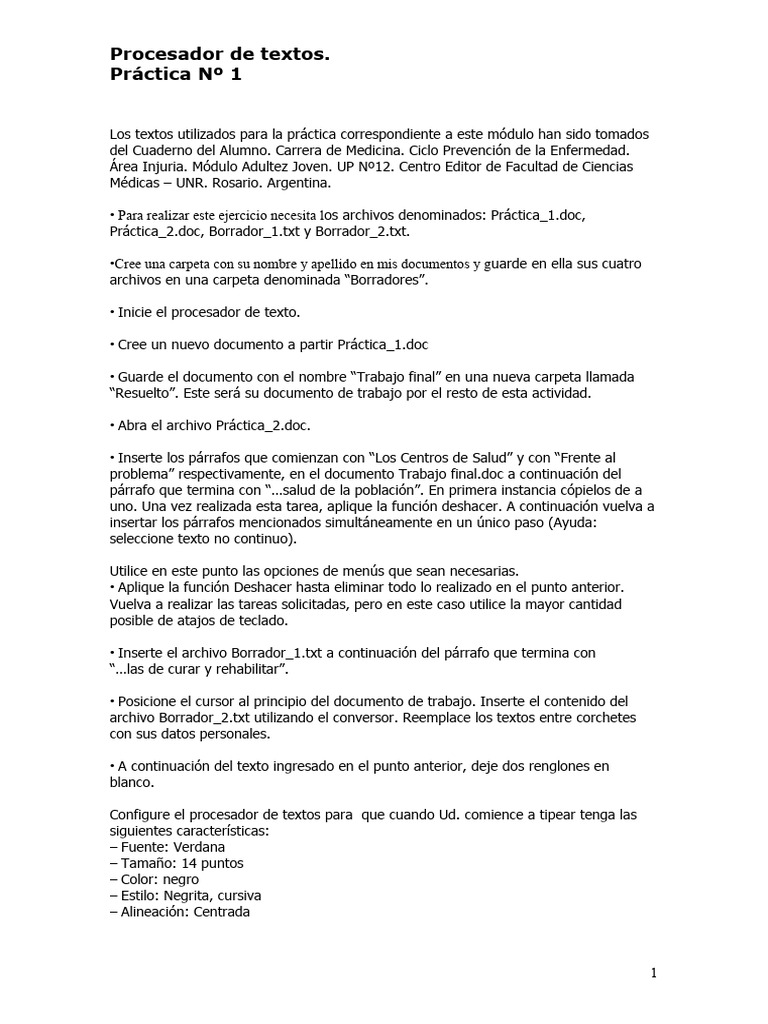 Procesador de Textos Ejercicio 1 | PDF | Archivo de computadora | Procesador de textos