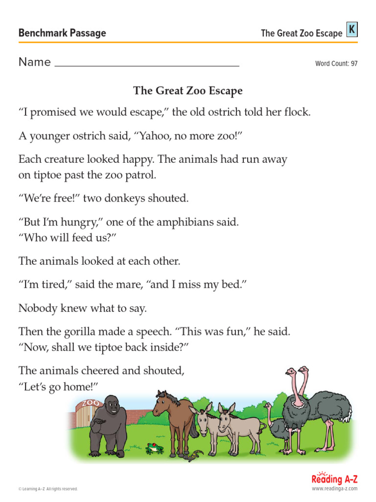 The Great Zoo Escape LVL K Passage | PDF