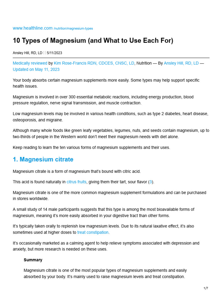 10 Types of Magnesium Supplements Explained | PDF | Magnesium | Dietary ...
