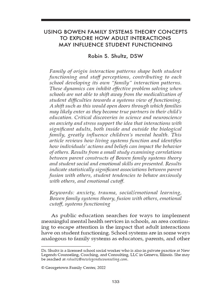 Using Bowen Family Systems Theory Concepts To Explore How Adult ...