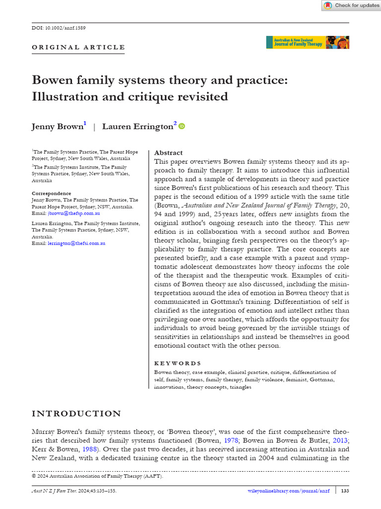 Bowen family systems theory and practice Illustration and critique revisited | Download Free PDF ...