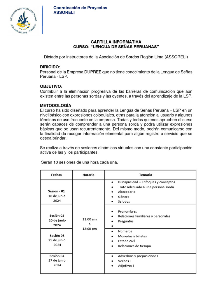 Cartilla Informativa - Curso de LSP | PDF | Lingüística | Idiomas
