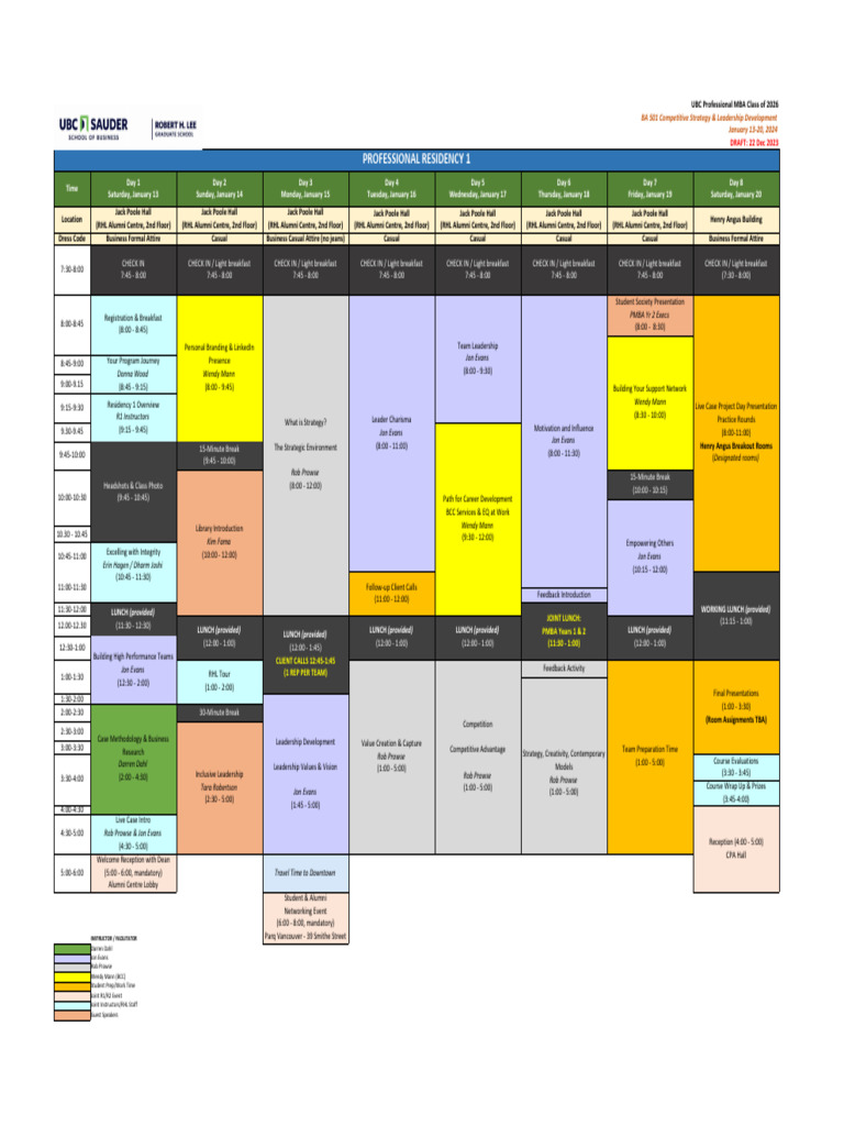 BA 501 - Class of 2026 Schedule - Dec22 | PDF