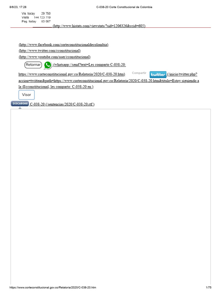 C-038-20 Corte Constitucional de Colombia | PDF | Debido al proceso | Caso de ley