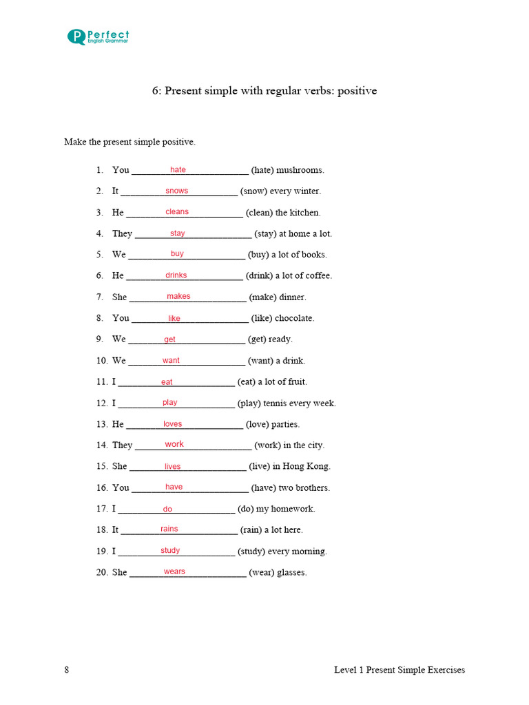 Present Simple Aff - Neg - Qu - RESPUESTAS | PDF | Drink | Cuisine