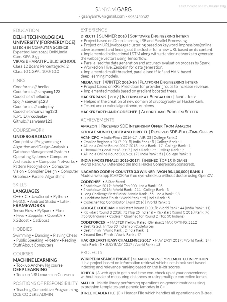 Sanyam Garg Resume | PDF | Deep Learning | Software Engineering