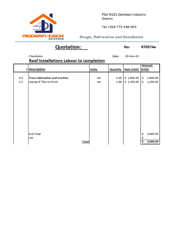 Roof Installation Quotation | PDF
