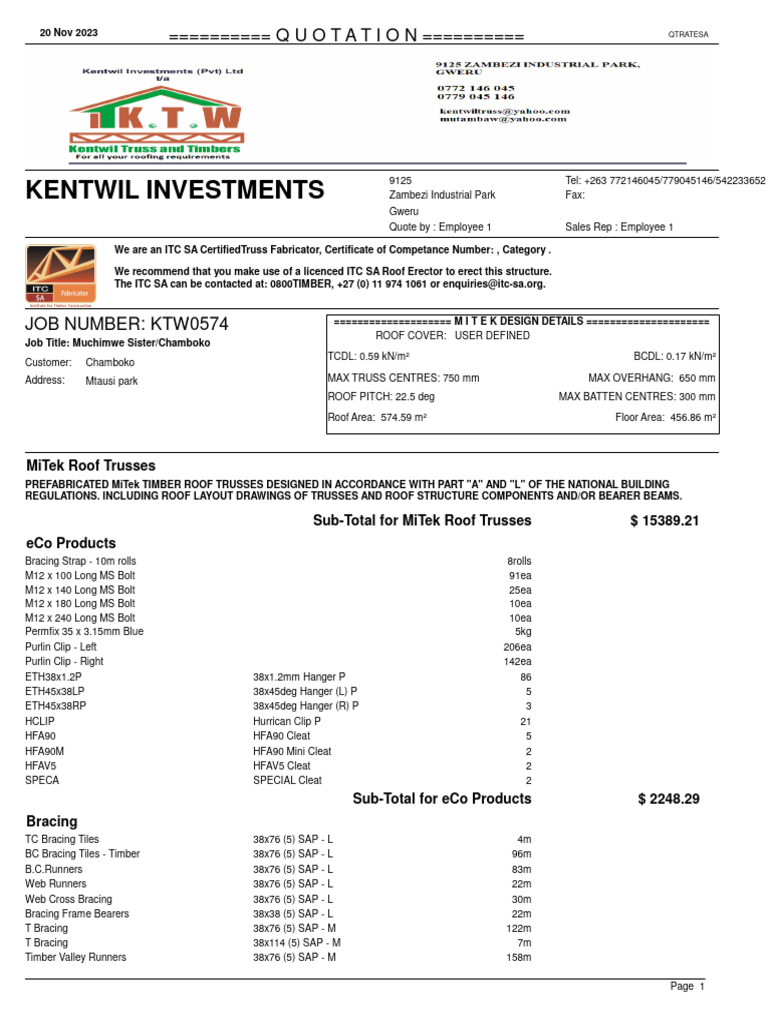 Option 1 Roof Quotations | PDF | Building Engineering | Structural Engineering