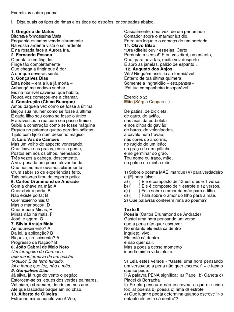 ExerciÌ Cio Sobre Poema | PDF | Poesia