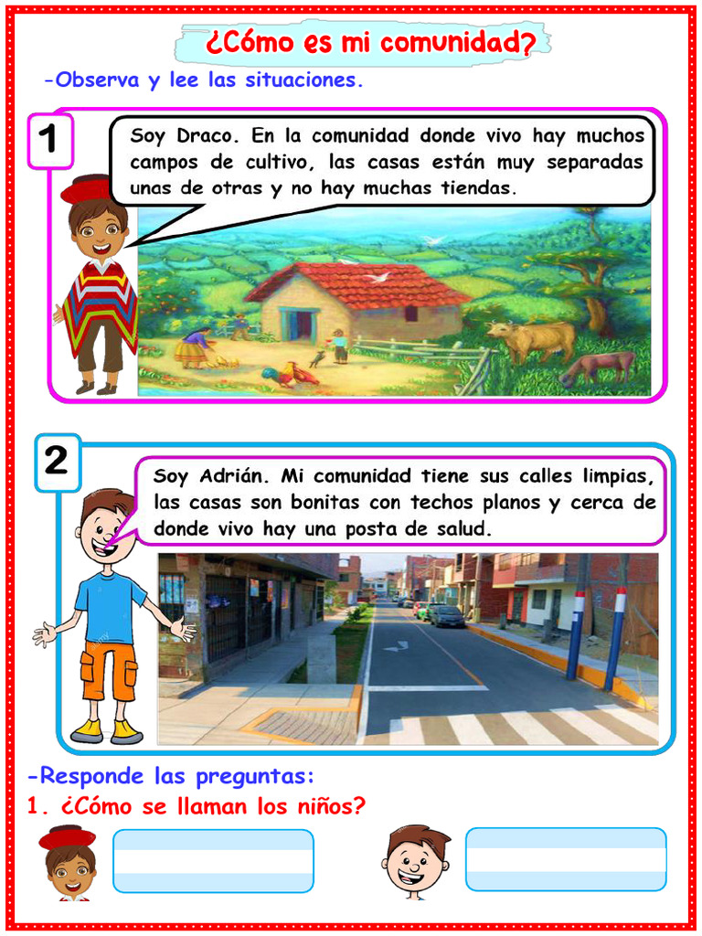 Ficha Cómo Es Mi Comunidad 2° Maestra Janet | PDF