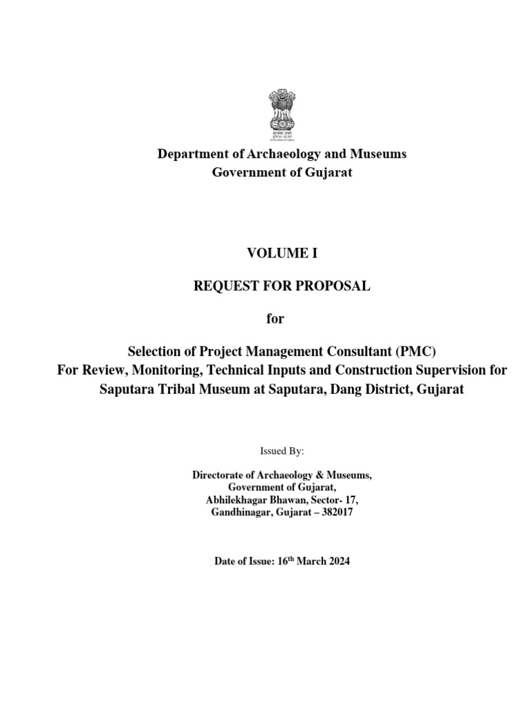 Vol I - PMC - RFP - Saputara Tribal Museum | PDF | Request For Proposal | Damages