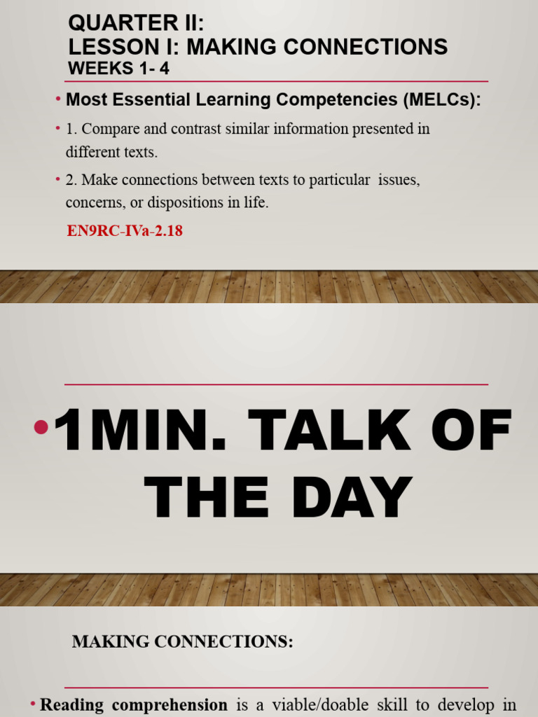 QUARTER II LESSON I Learning Material 1 Making Connections Making Annotations | PDF | Experience ...