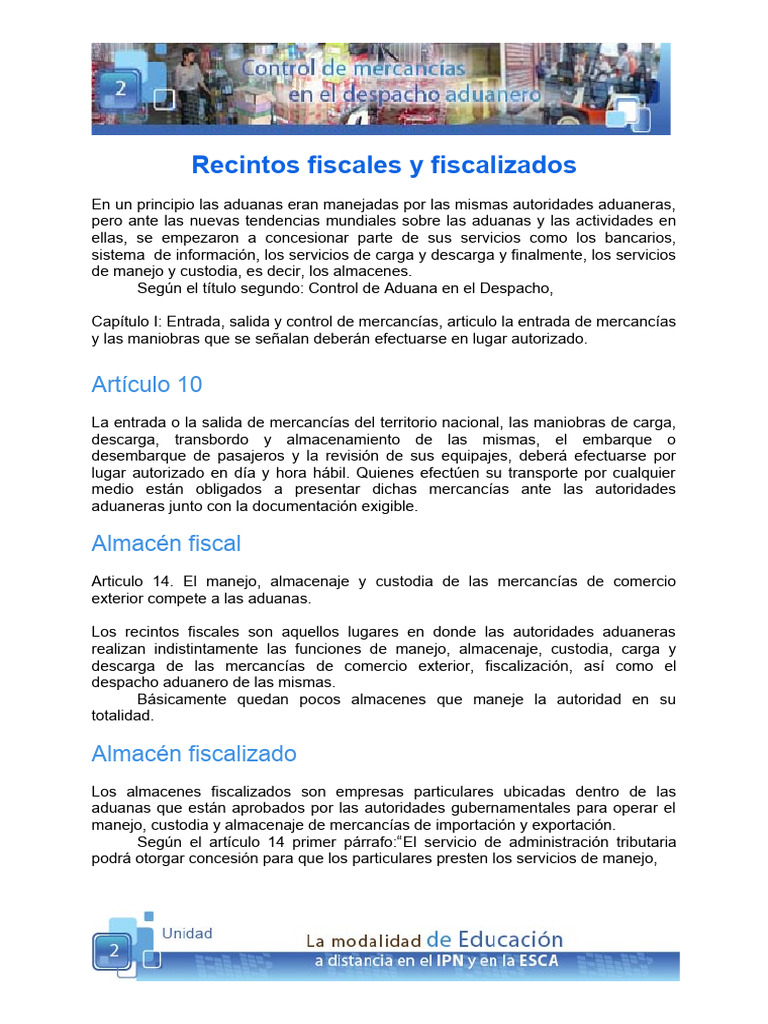 DA U2 Act1 Recintos Fiscales y Fiscalizados PDF | PDF | aduana ...
