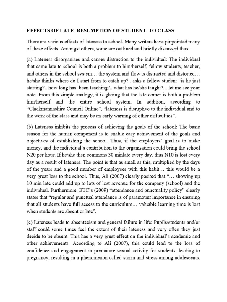 Effects of Late Resumption of Student To Class | PDF