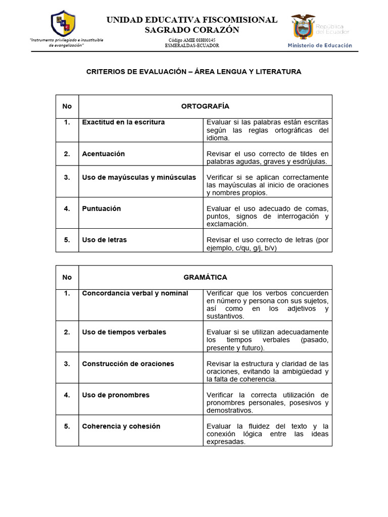 Criterios de Evaluación | PDF | Verbo | Lingüística