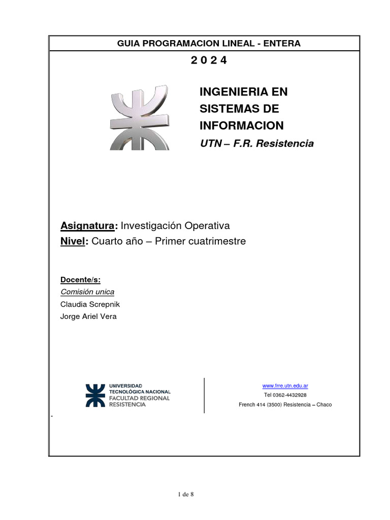 Guía de Programación Lineal UTN | PDF | Programación lineal | Teoría de la complejidad computacional