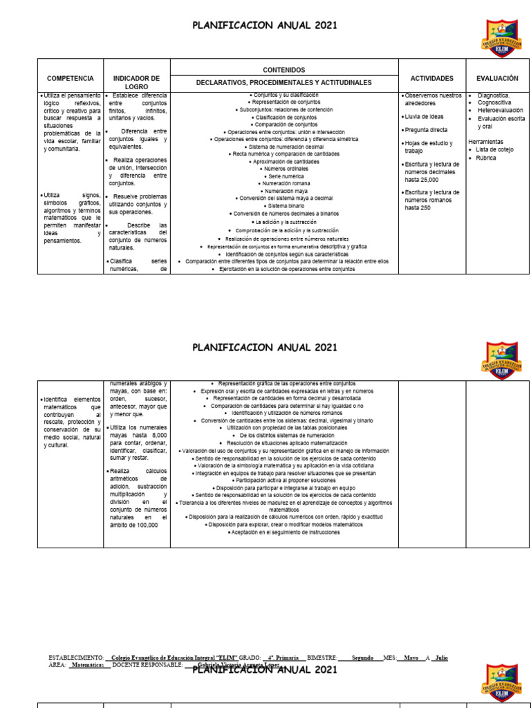Plan Anual Matematicas Pdf Números División Matemáticas 7312