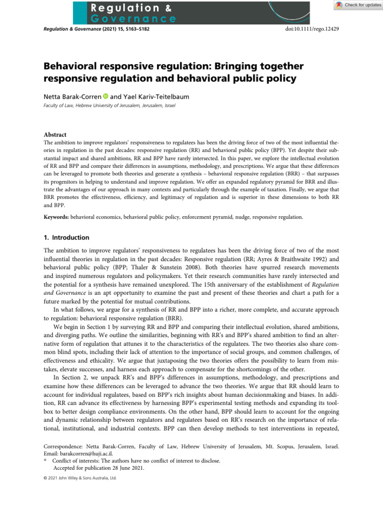 Behavioral Responsive Regulation Study | PDF | Psychological Concepts ...
