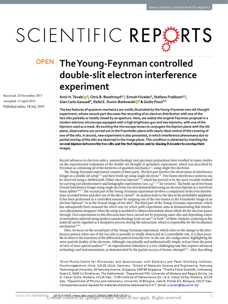 The Young-Feynman Controlled Double-Slit Electron | PDF | Diffraction | Optics