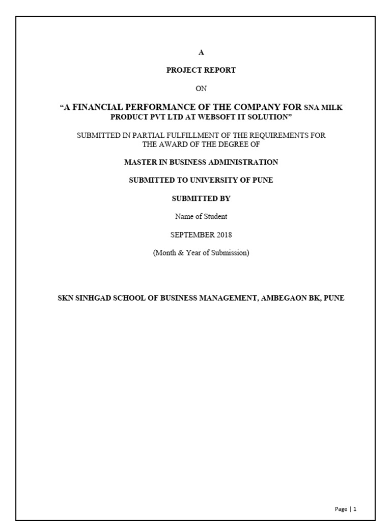 A Financial Performance of The Company For SNA Milk Product Pvt. LTD ...