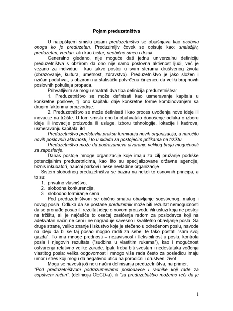 Pojam I Znacaj Preduzetnistva | PDF