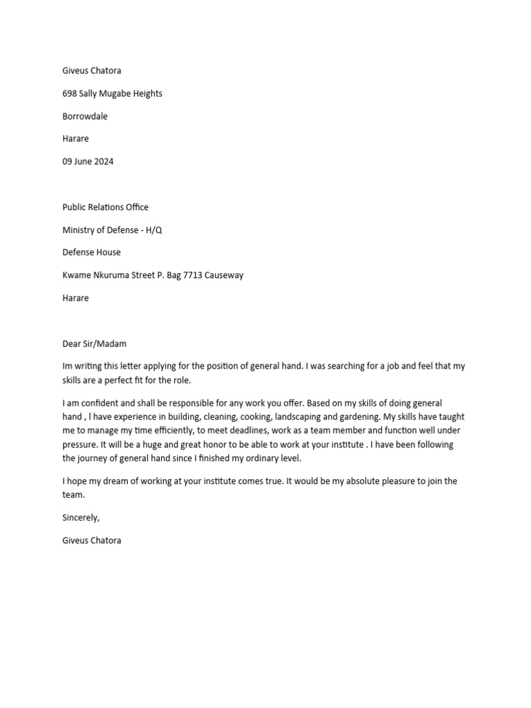 Job Application for General Hand Position | PDF