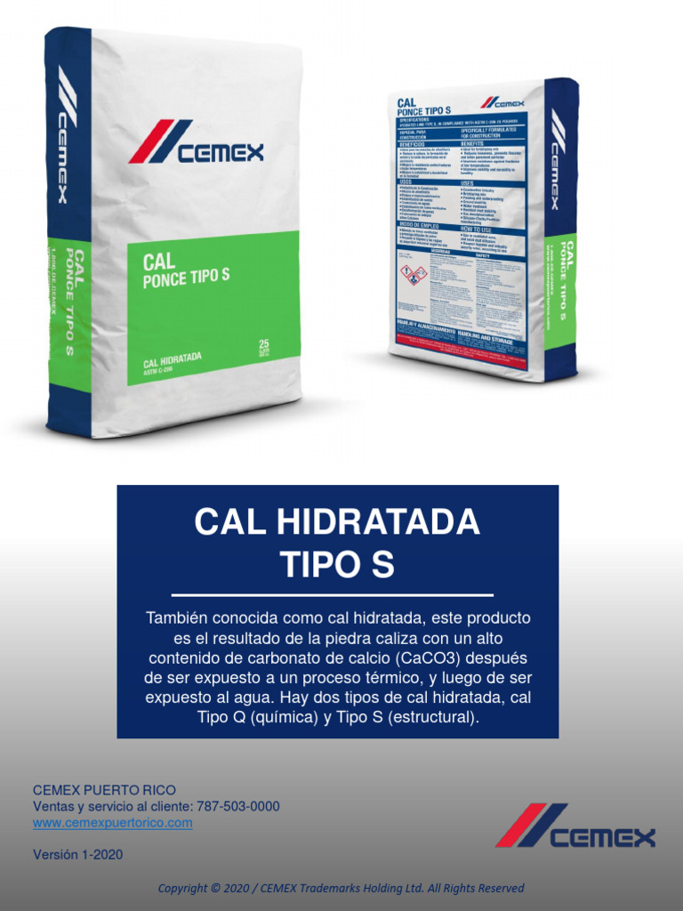 Cal Hidratada Tipo S Cemex | PDF | Tecnología