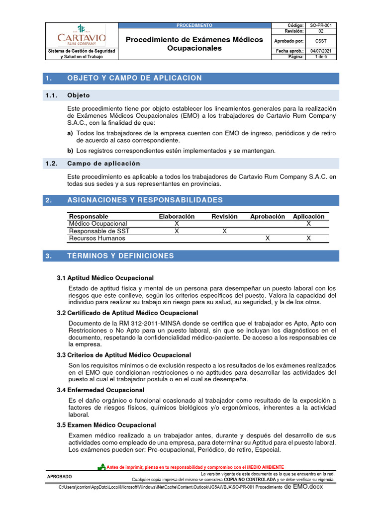 J. SO-PR-001 Procedimiento de EMO | PDF | Seguridad y salud ocupacional ...