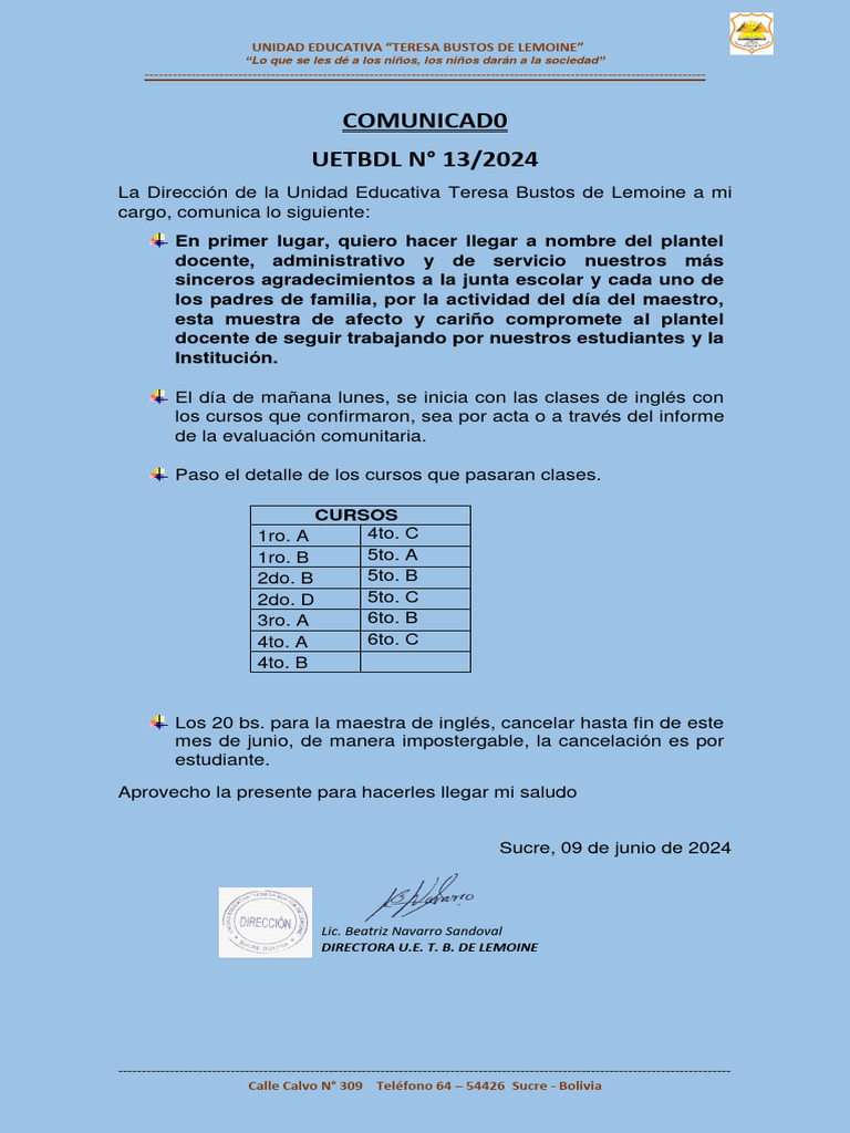 Comunicado 13 Ingles | PDF