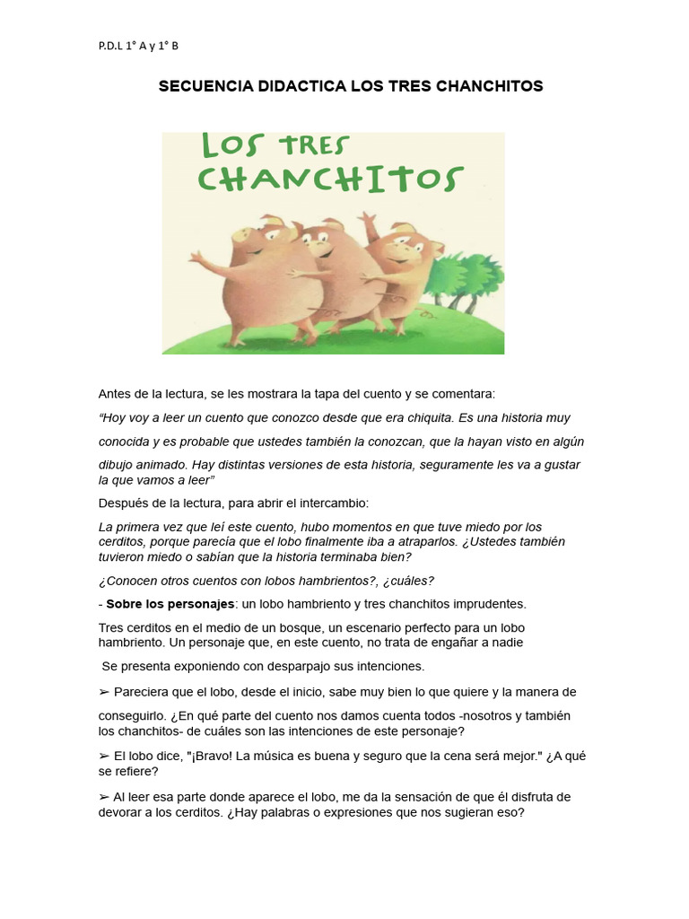 Secuencia Didáctica: Los Tres Chanchitos | PDF | Artes del Lenguaje y ...