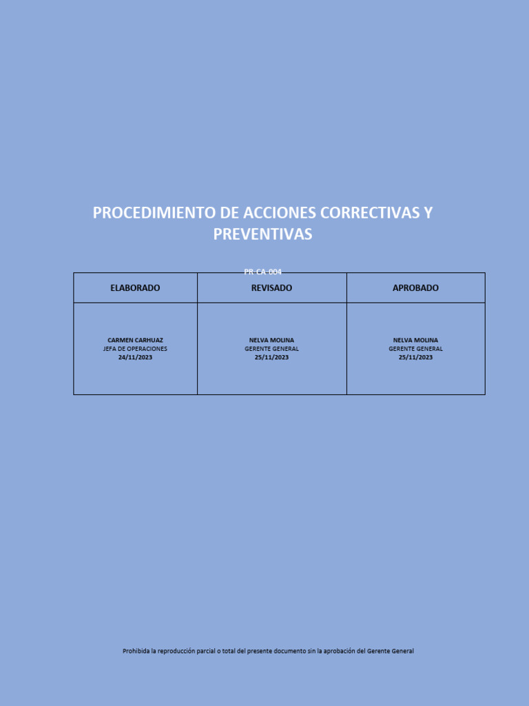 Pr-Ca-004 Procedimiento Acciones Correctivas y Preventivas | PDF | Auditoría | Sistema de manejo ...