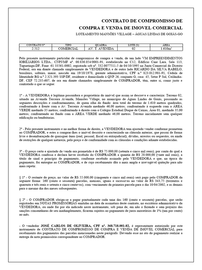 Contrato de Compromisso | Download grátis PDF | Nota promissória comercial (investimentos ...