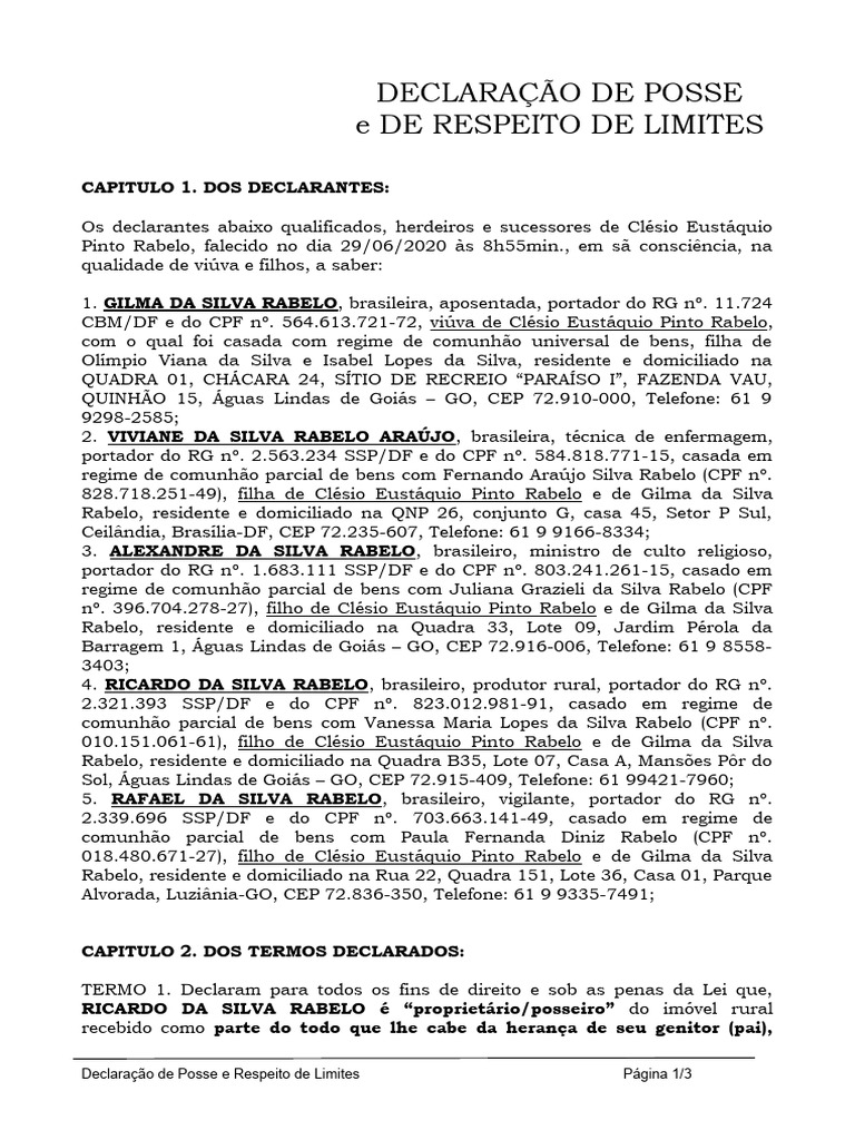 Declaração de Posse | PDF | Justiça | Crime e Violência