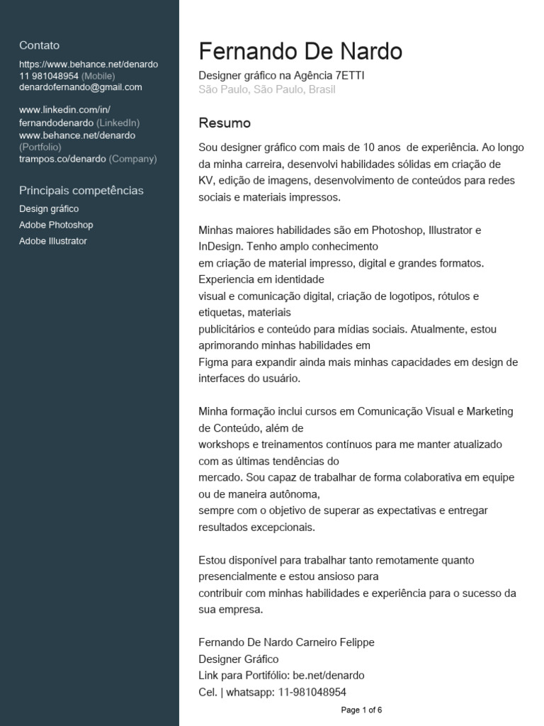 CV Fernando de Nardo Jun24 | PDF | Redes sociais | Cultura Popular e Estudos de Mídia