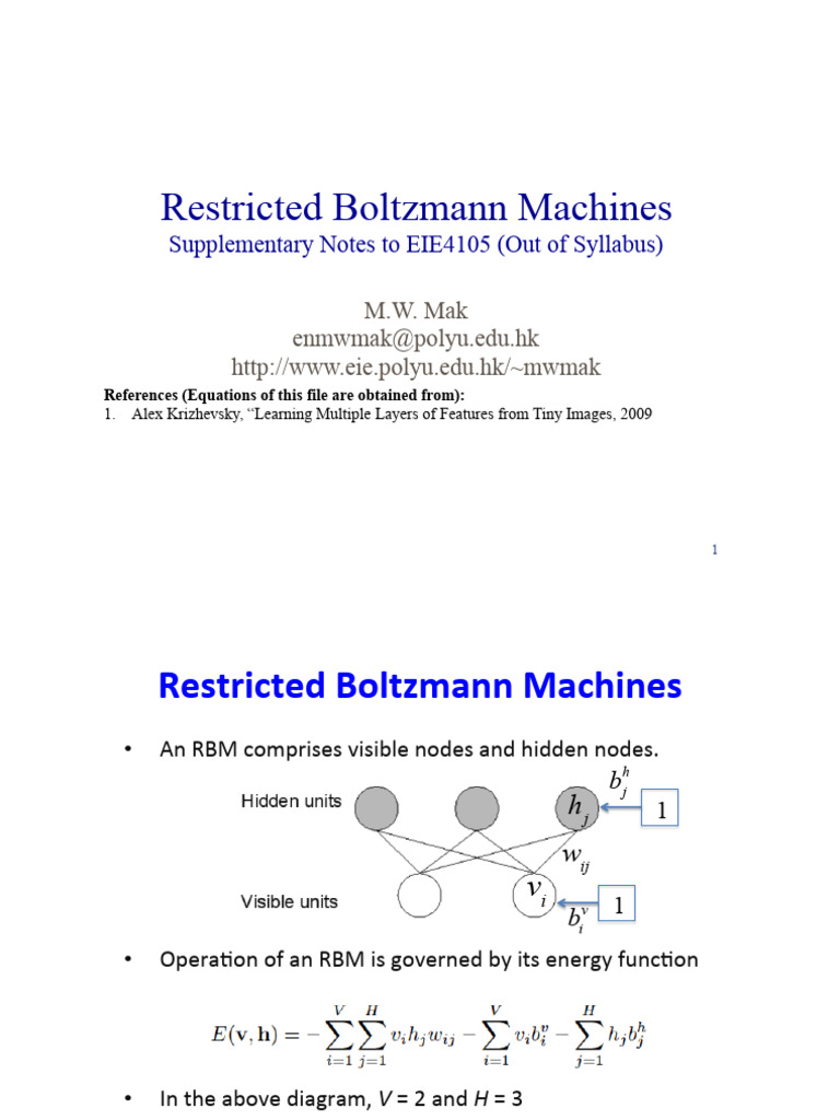 Restricted Boltzmann Machines: Supplementary Notes To EIE4105 (Out of ...