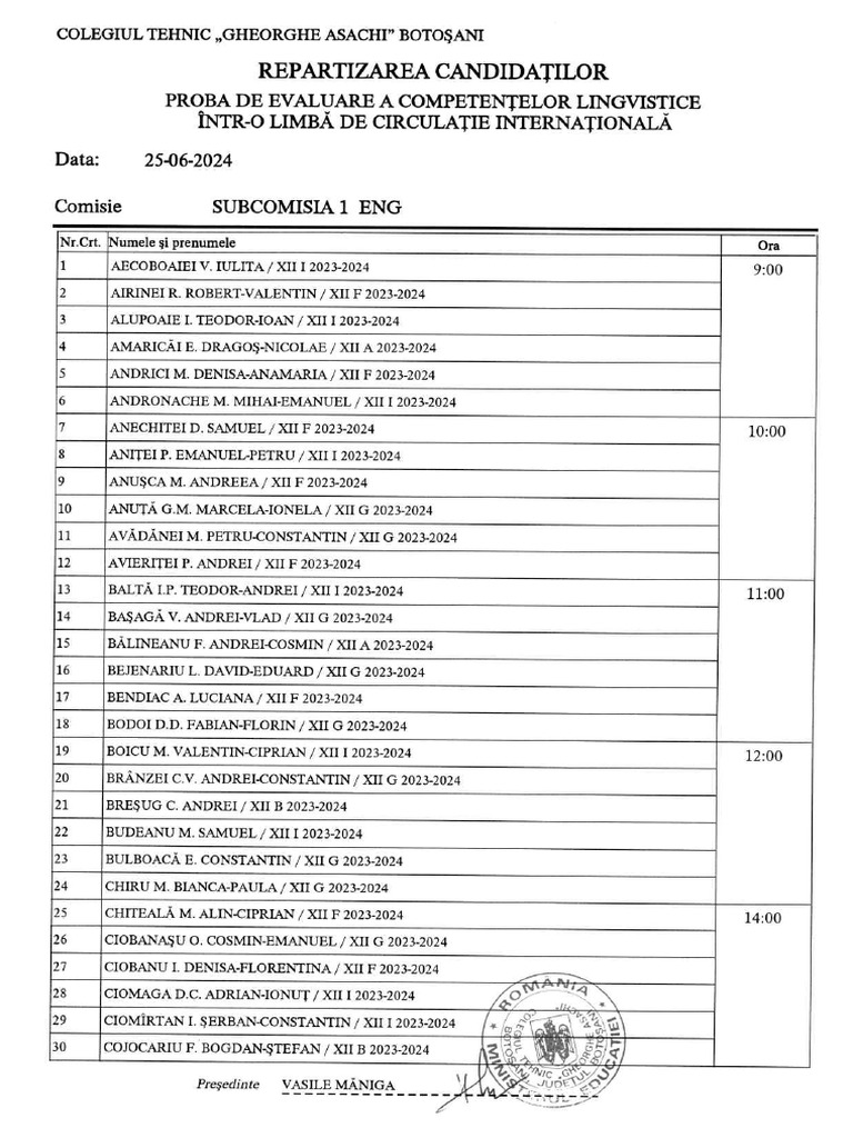 PROBA C - Planificare 25.06.2024 | PDF