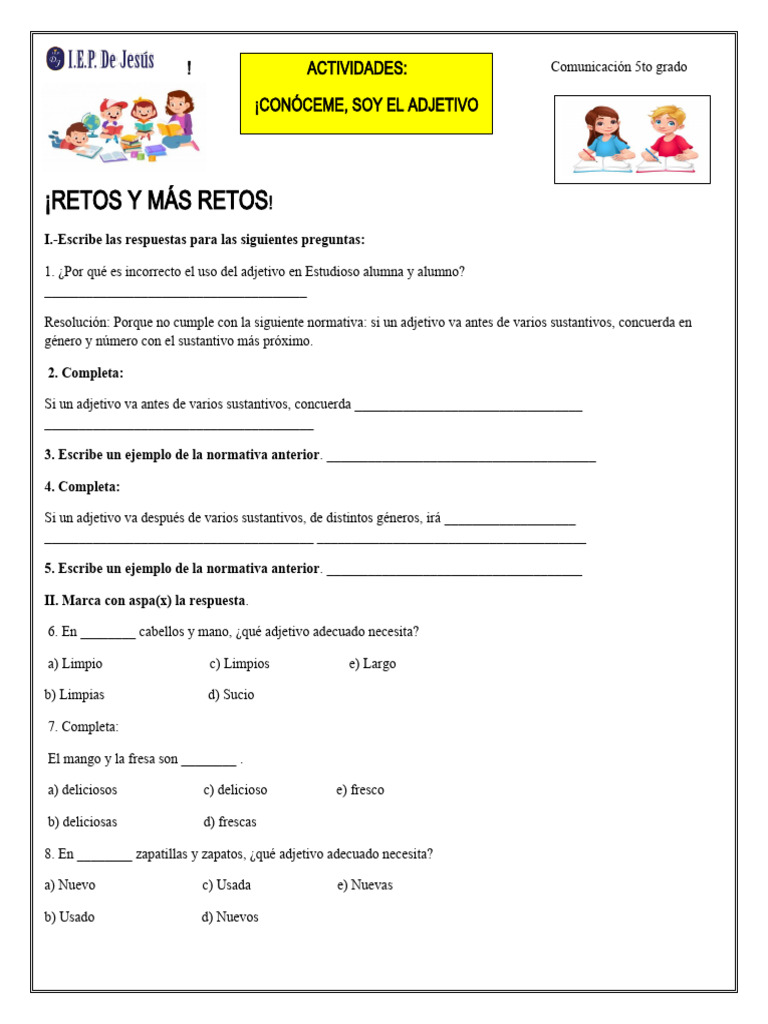 ACTIVIDADES GRADOS DEL ADJETIVO 5TO | PDF | Adjetivo | Morfología