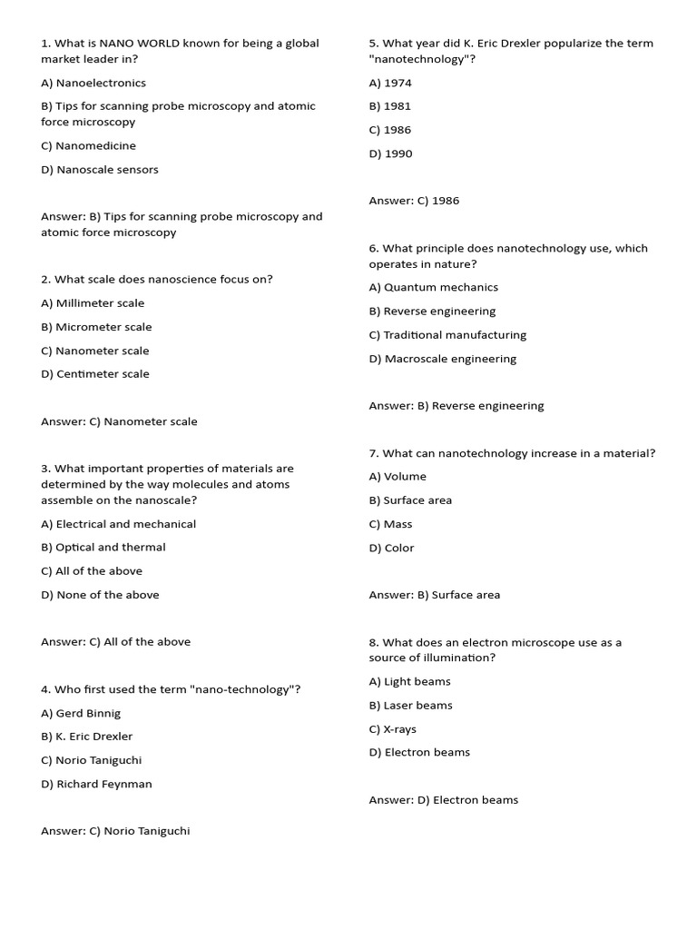 With Asnwer Key | PDF | Nanotechnology | Microscope