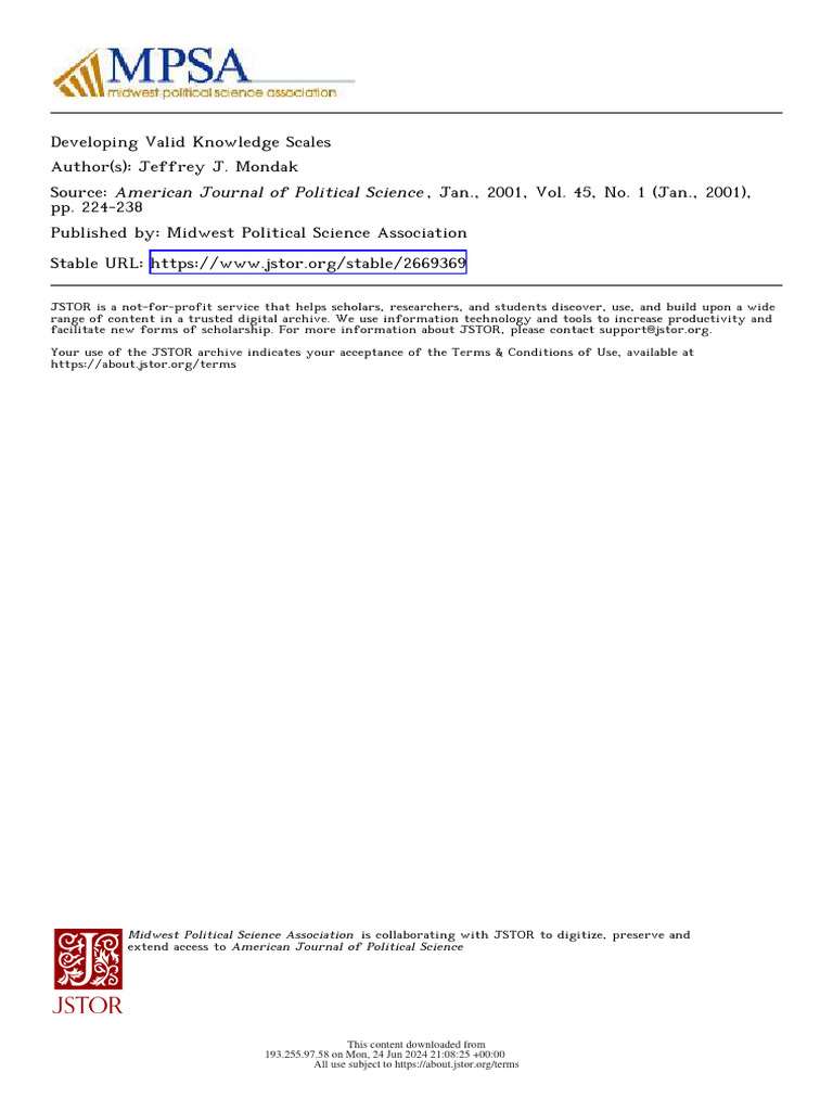 Developing Valid Knowledge Scales | PDF | Multiple Choice | Knowledge