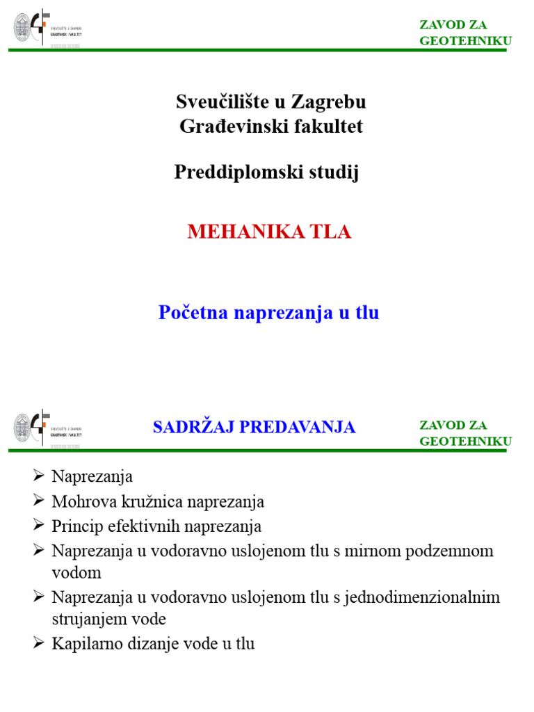 MT - 04.predavanje - Početna Naprezanja U Tlu | PDF